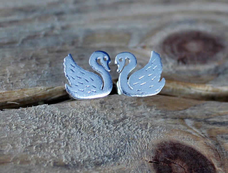 Silver Studs-silver Swan Earrings-bird Studs-swan Studs-birds - Etsy