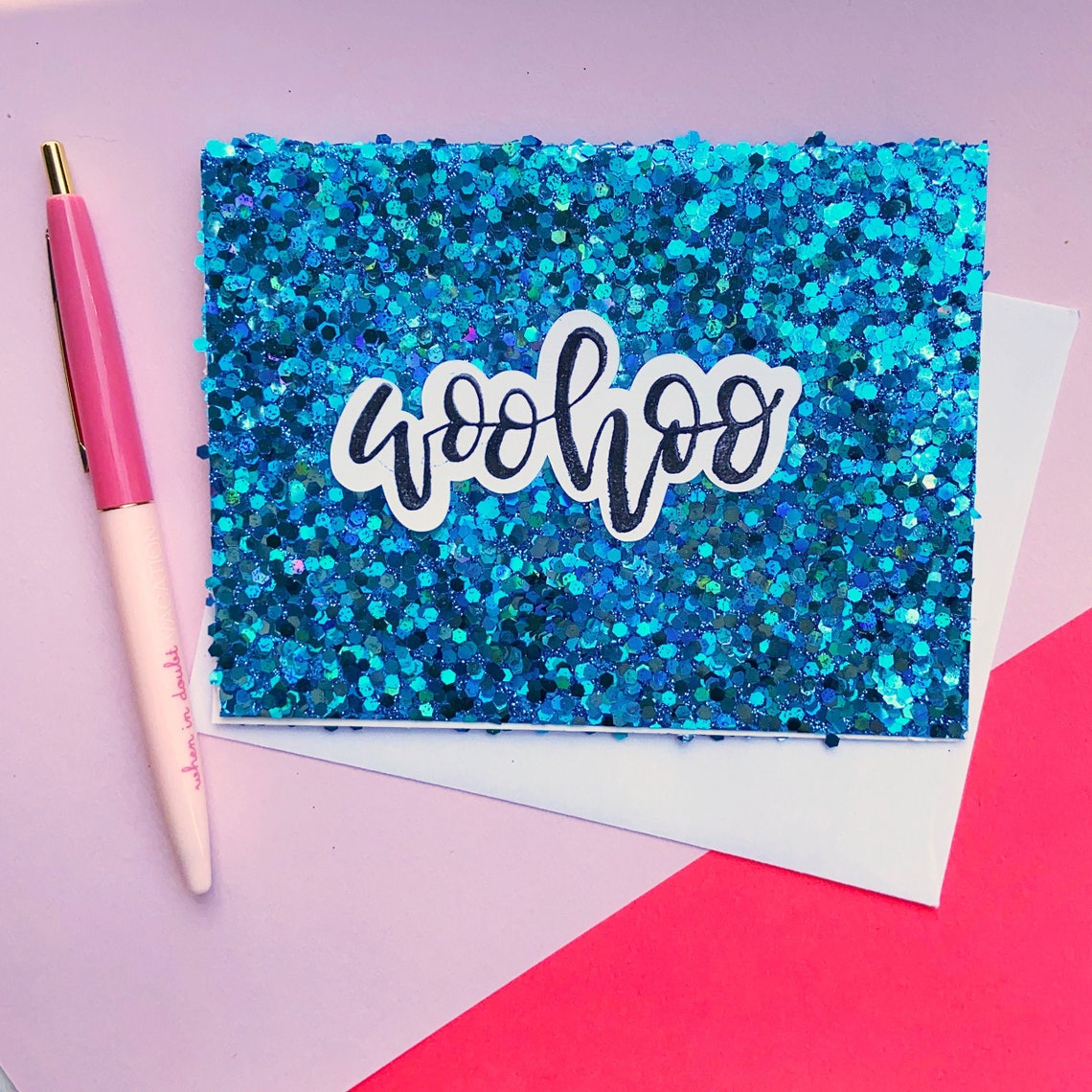 Congratulations Card Woohoo Blue Glitter Card Throw - Etsy