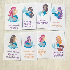 Kids Lunchbox Notes, Mermaid Cards, Back to School Lunchbox Cards, Kids ...