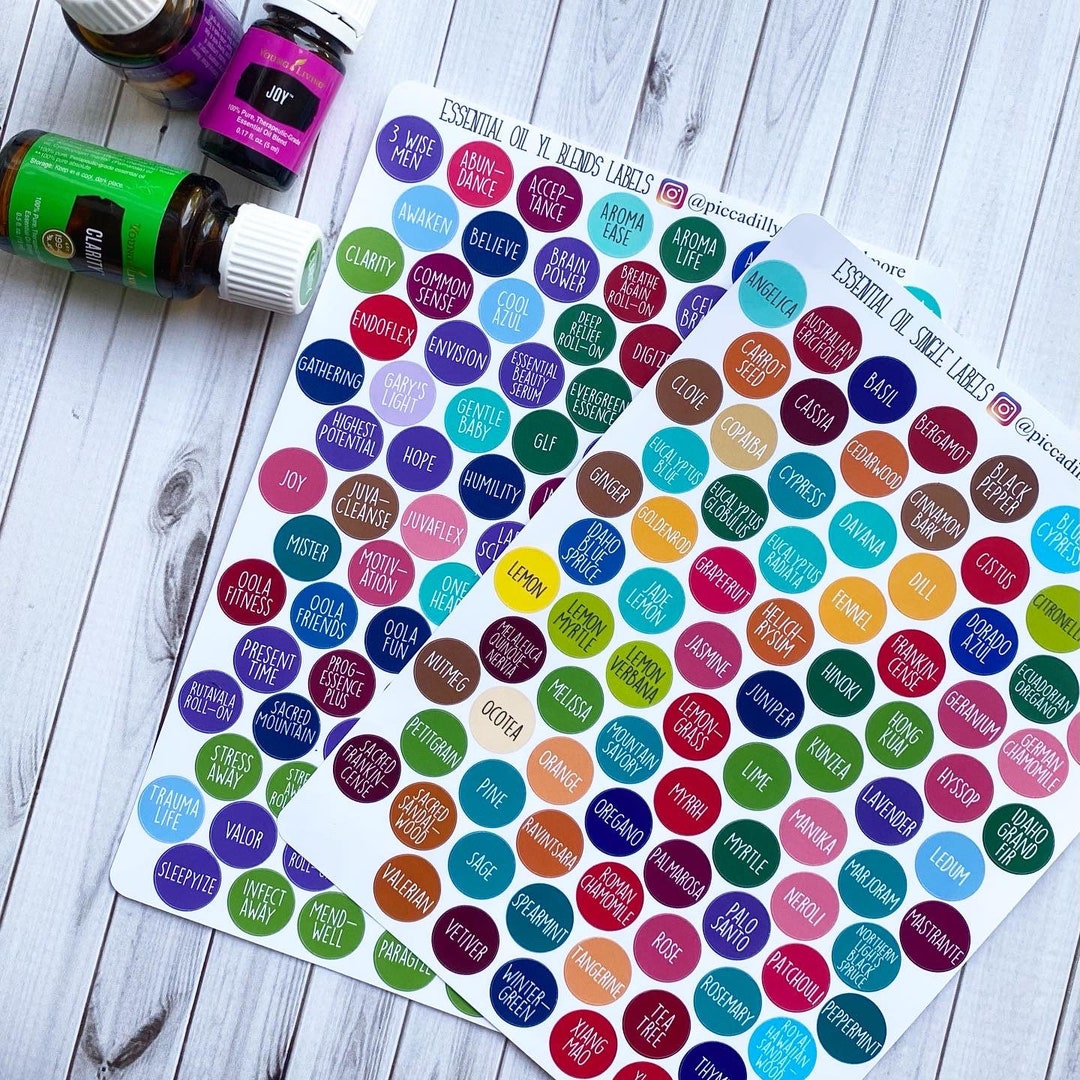 Essential Oil Cap Stickers - Single Oils, Young Living Blends/specialty ...