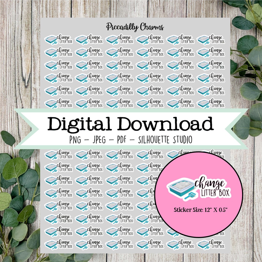 Printable Cat Litter Box Stickers | Digital Download Planner Stickers ...
