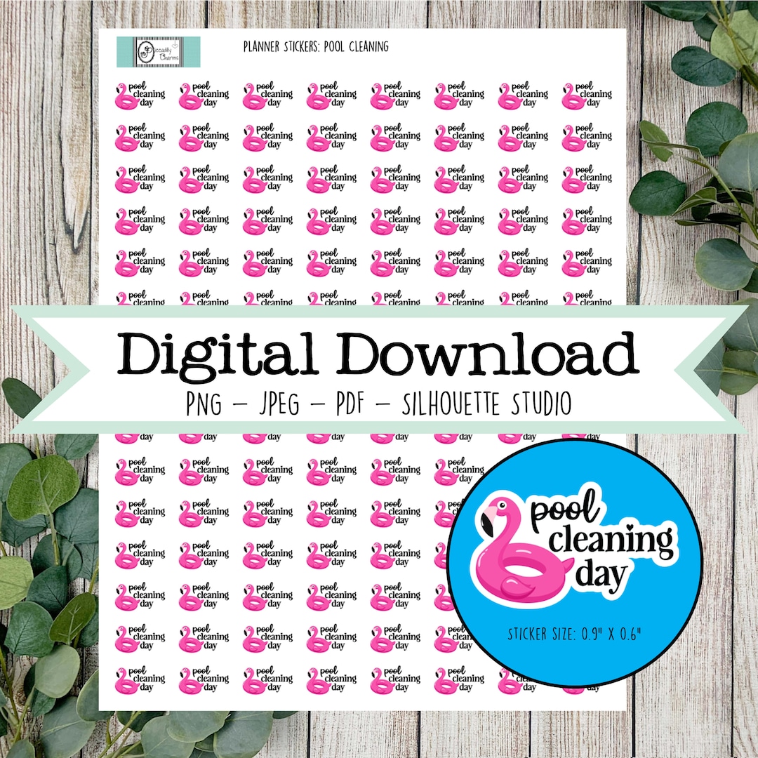 Pool Cleaning Stickers | Digital Download Planner Stickers | Silhouette ...