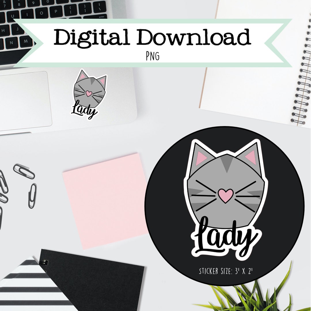 Cat Lady Printable Sticker | Large Cat Lady Decal Sticker | Water ...