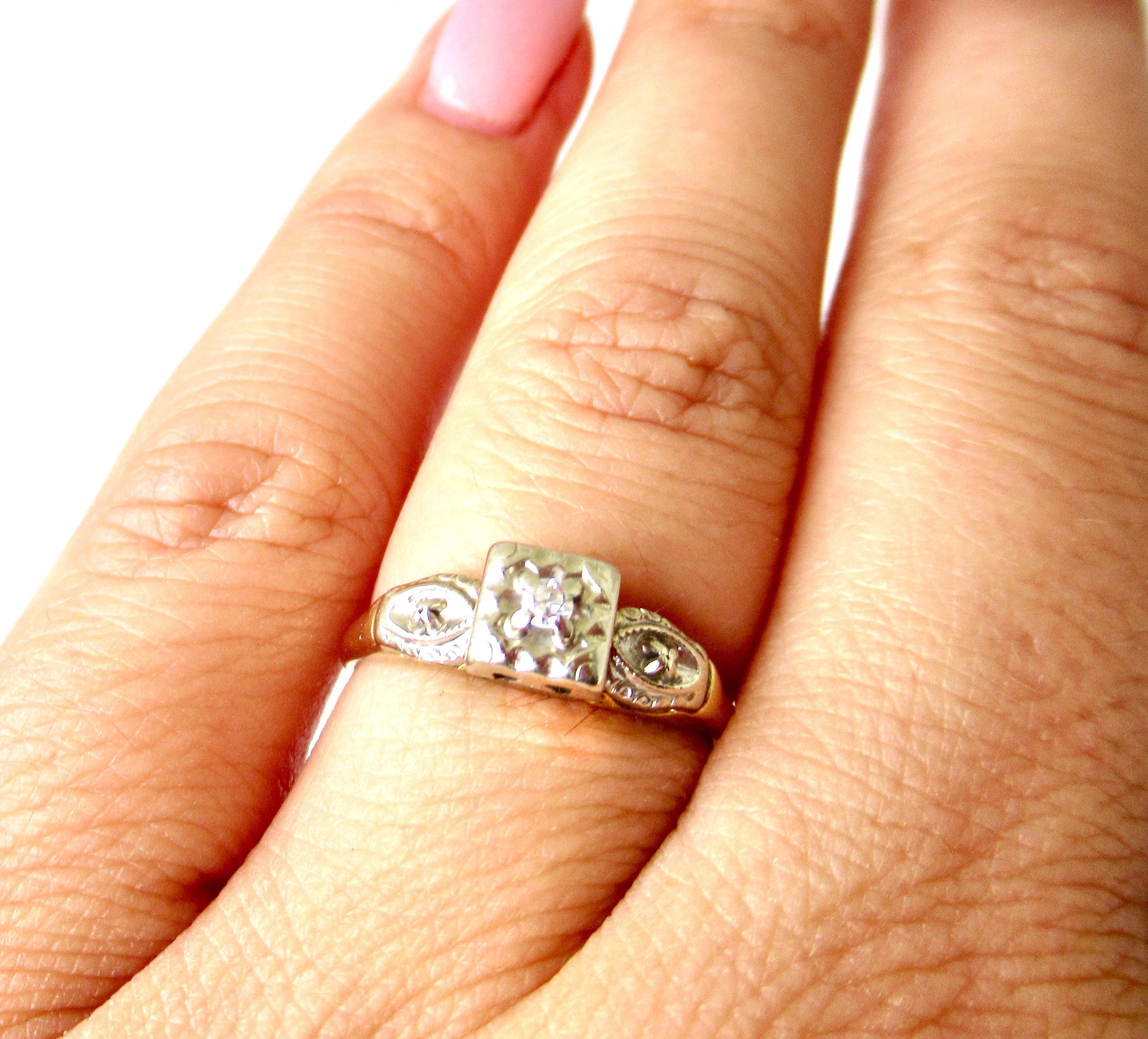 Vintage 1950's Diamond 14K Gold Engagement Ring Size 6 | Etsy