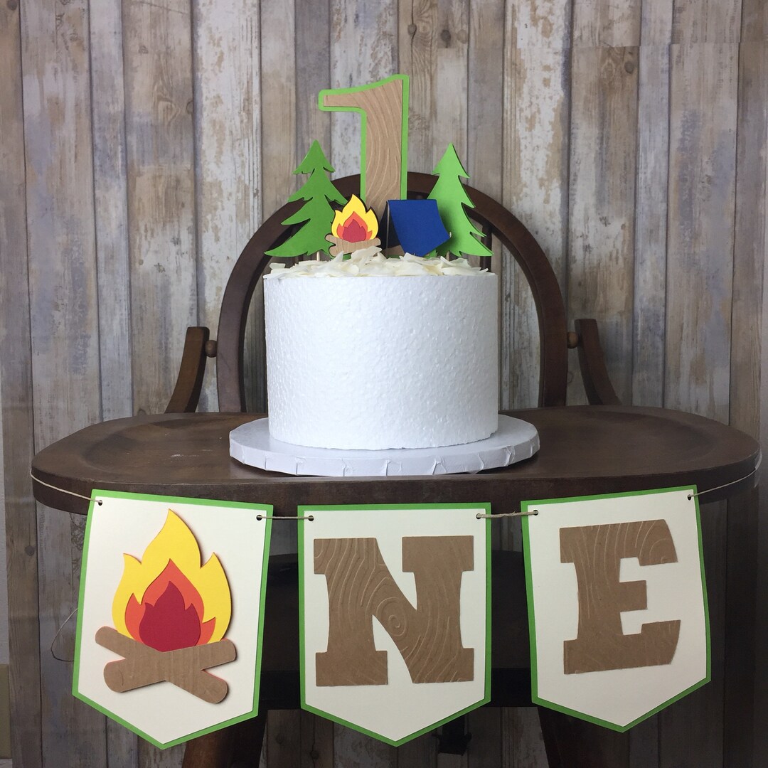 20 Accent Colors to Choose From! Campfire "one" Banner & Cake Toppers ...