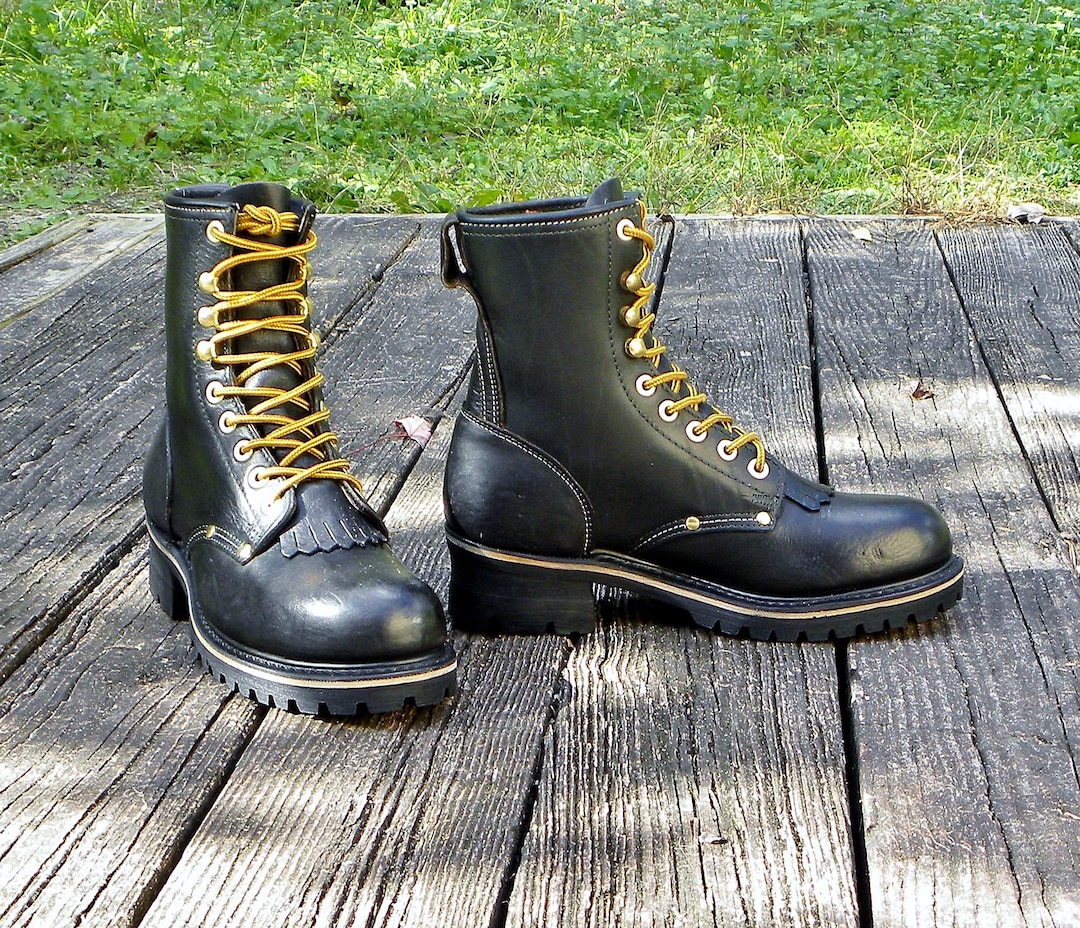 Vintage IRONAGE Leather Logger BOOTS Lace up 8 Black Western Steel Toed ...