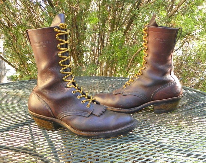 Vintage USA Hathorn Leather 9.5 Packer Boots Brown Lace up Western ...