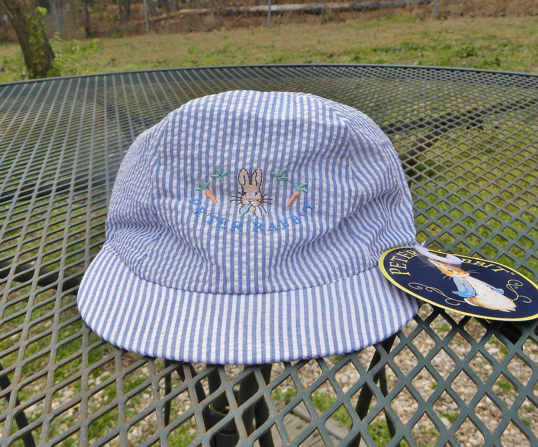 NOS Vintage PETER RABBIT Beachy Cap Railroad Stripe Gingham Hat Sz ...