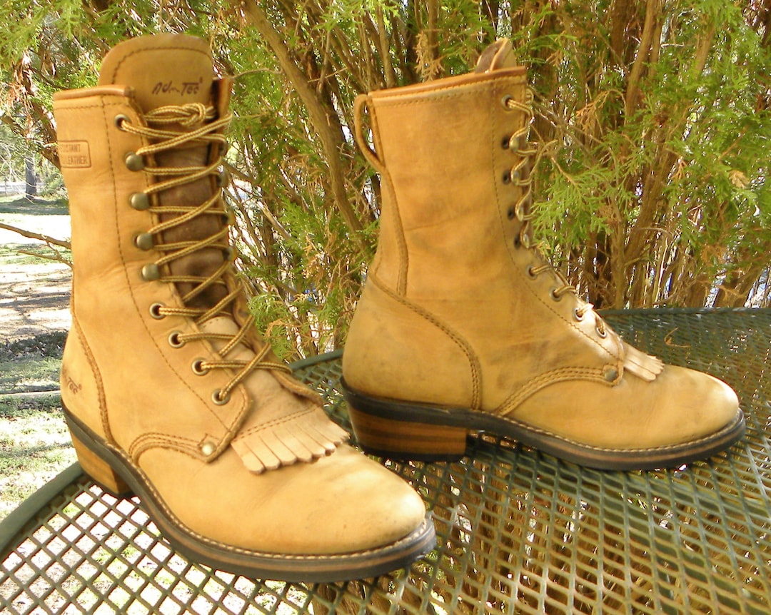 Vintage AD TEC Leather Working Packer Boots Lace up Roper Kiltie Rodeo ...