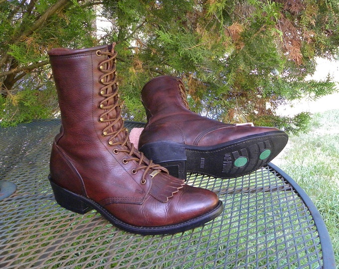 Vintage DOUBLE H (HH) Leather Packer BOOTS Lace up Western Kiltie ...