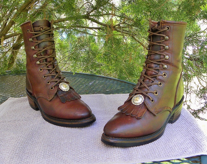 Vintage Durango Leather PACKER Western BOOTS W/bronco Conchos Lace up ...