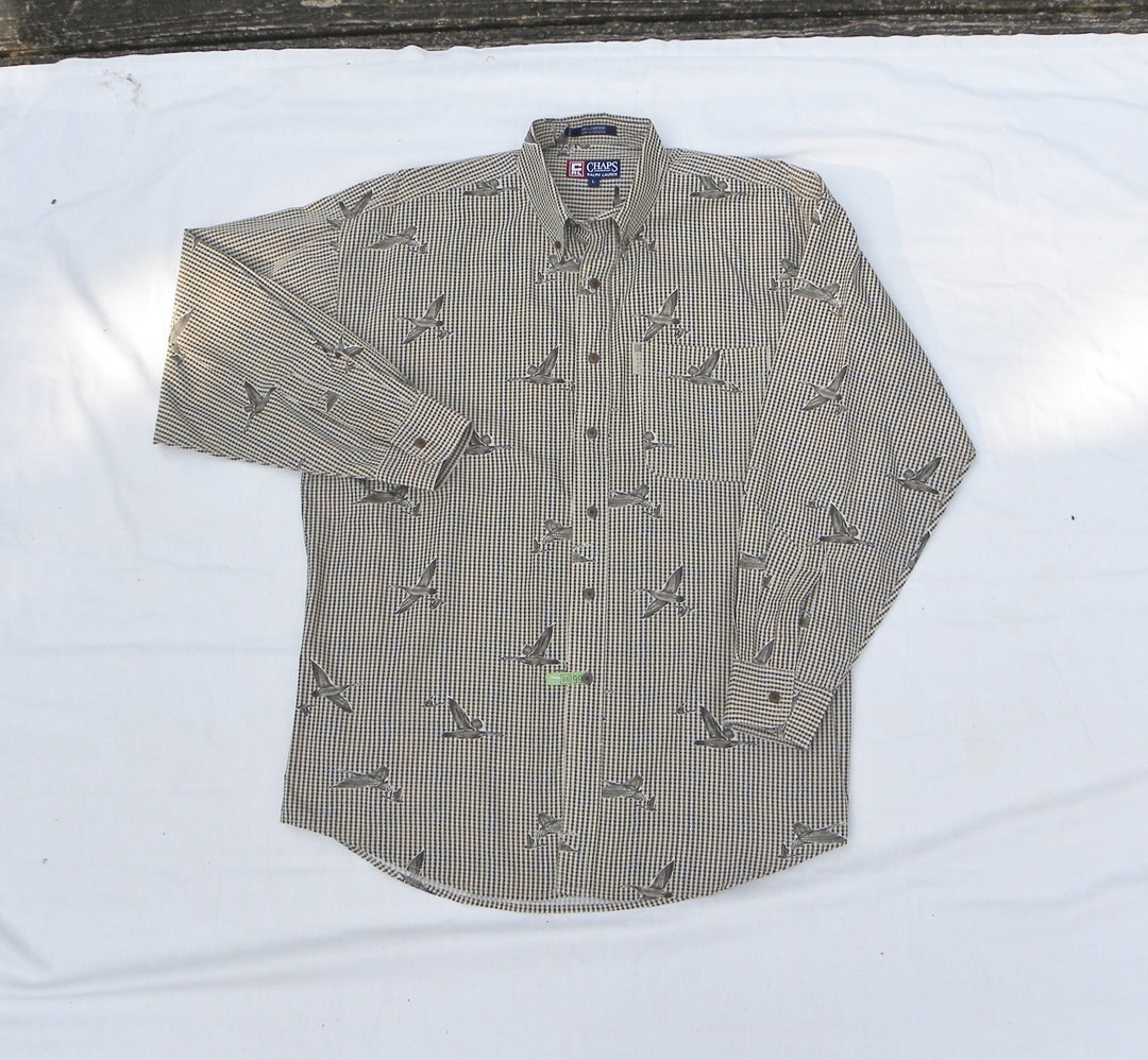 VINTAGE CHAPS Ralph Lauren Button Down Shirt Houndstooth Check W Flying ...