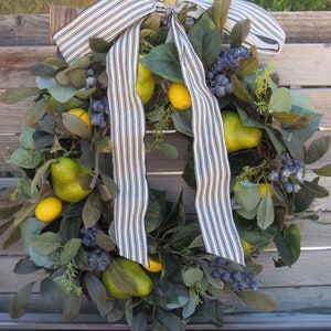 Pear Lemon Wreath Lemon Blueberry Door Decor Pear Eucalyptus Door ...