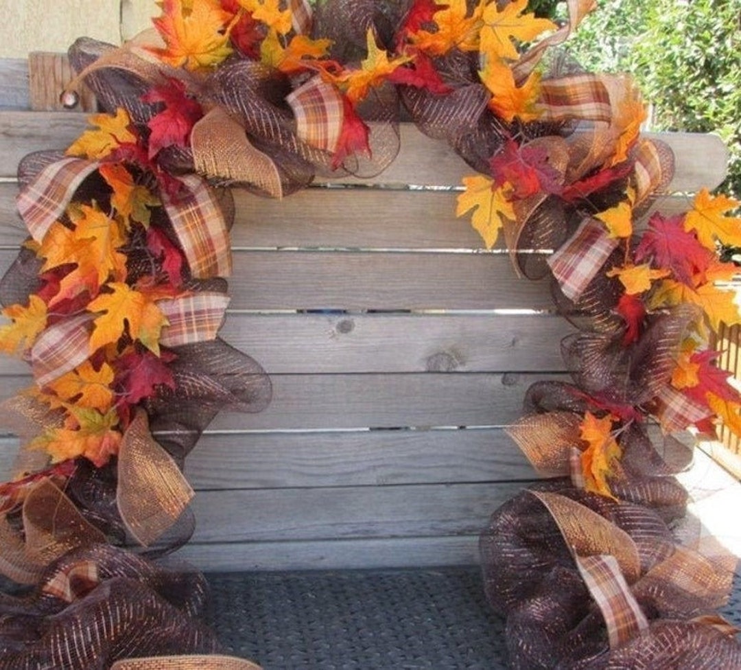 Fall Garland Fall Leaf Garland Fall Deco Mesh Garland Fall Leaf Swag ...