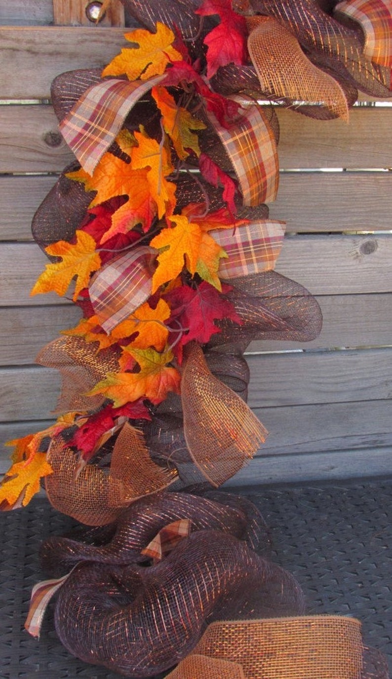 Fall Garland Fall Leaf Garland Fall Deco Mesh Garland Fall - Etsy