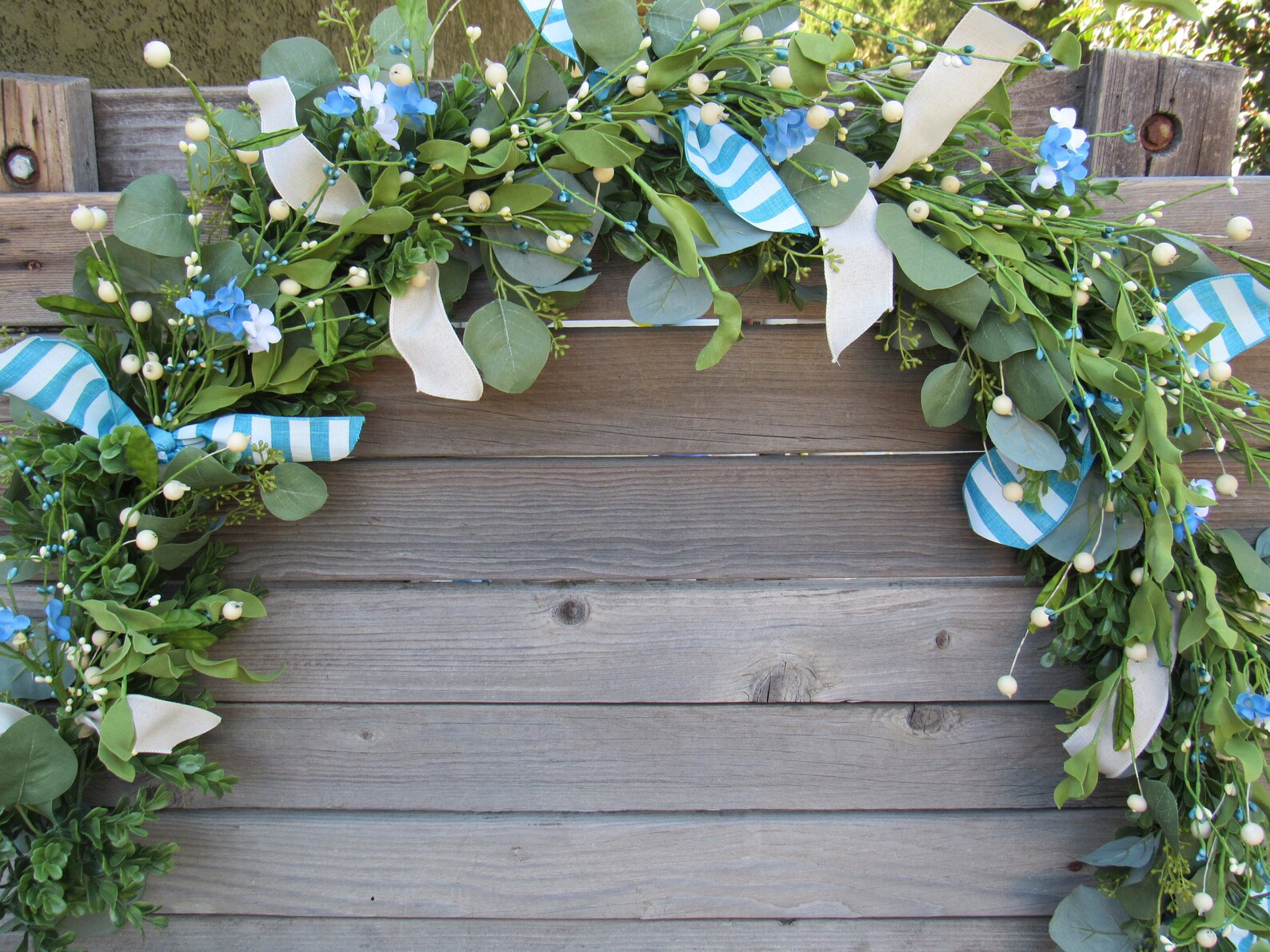 Spring Flower Garland Blue White Flower Swag Easter Mantel Swag Spring ...