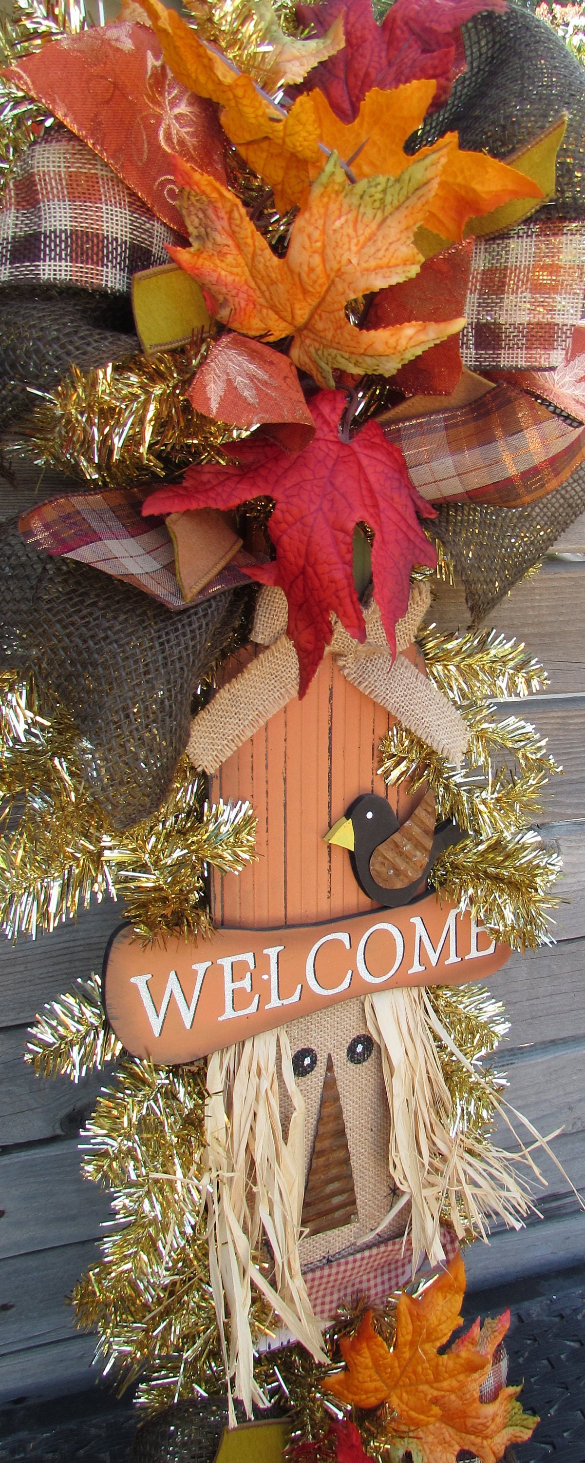 3' Welcome Scarecrow Wreath Welcome Fall Leaf Wreath | Etsy