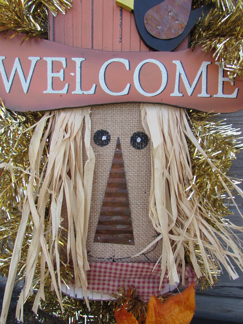 3' Welcome Scarecrow Wreath Welcome Fall Leaf Wreath | Etsy