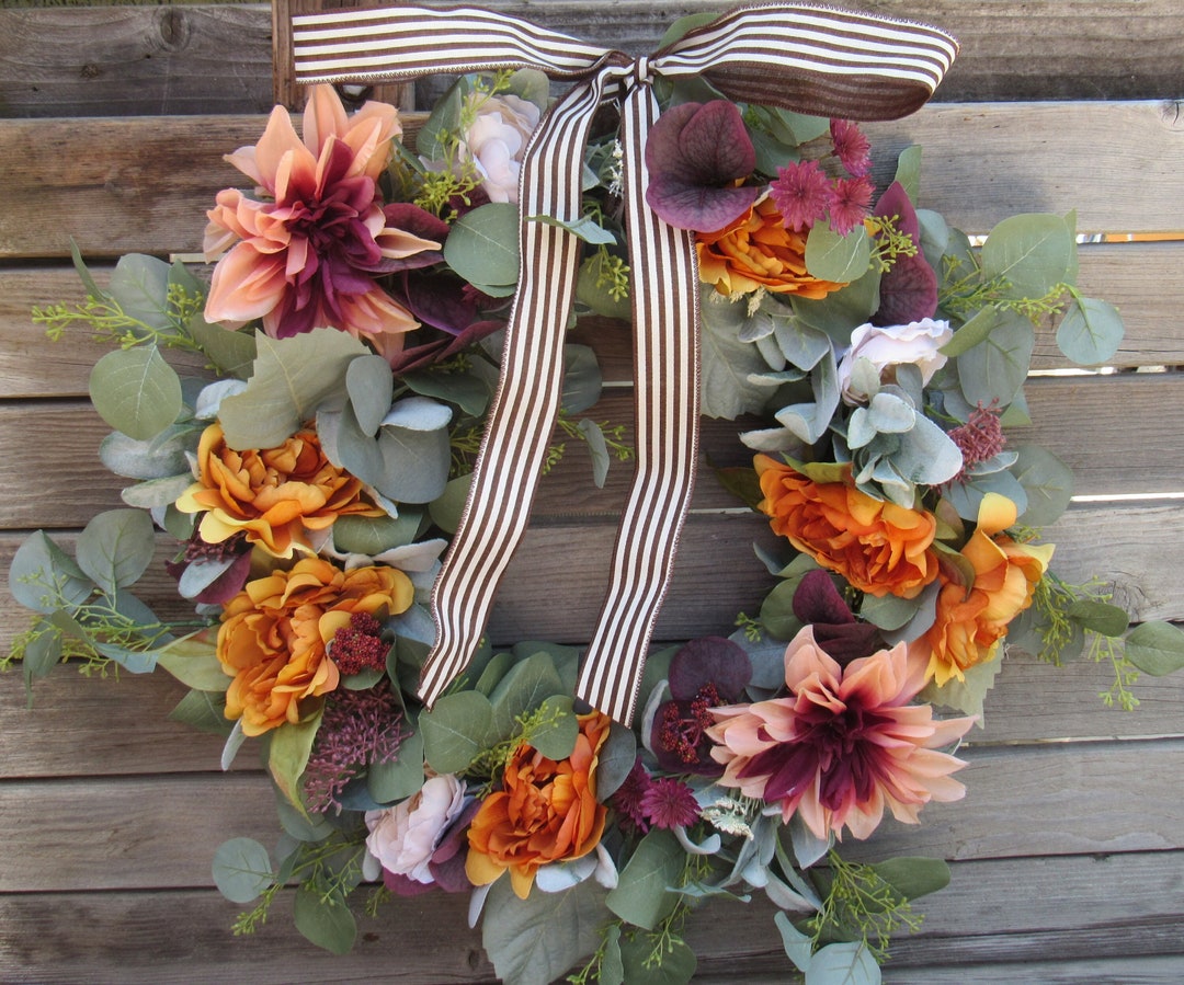 Fall Peony Wreath Fall Door Decor Fall Eucalyptus Wreath Thanksgiving ...
