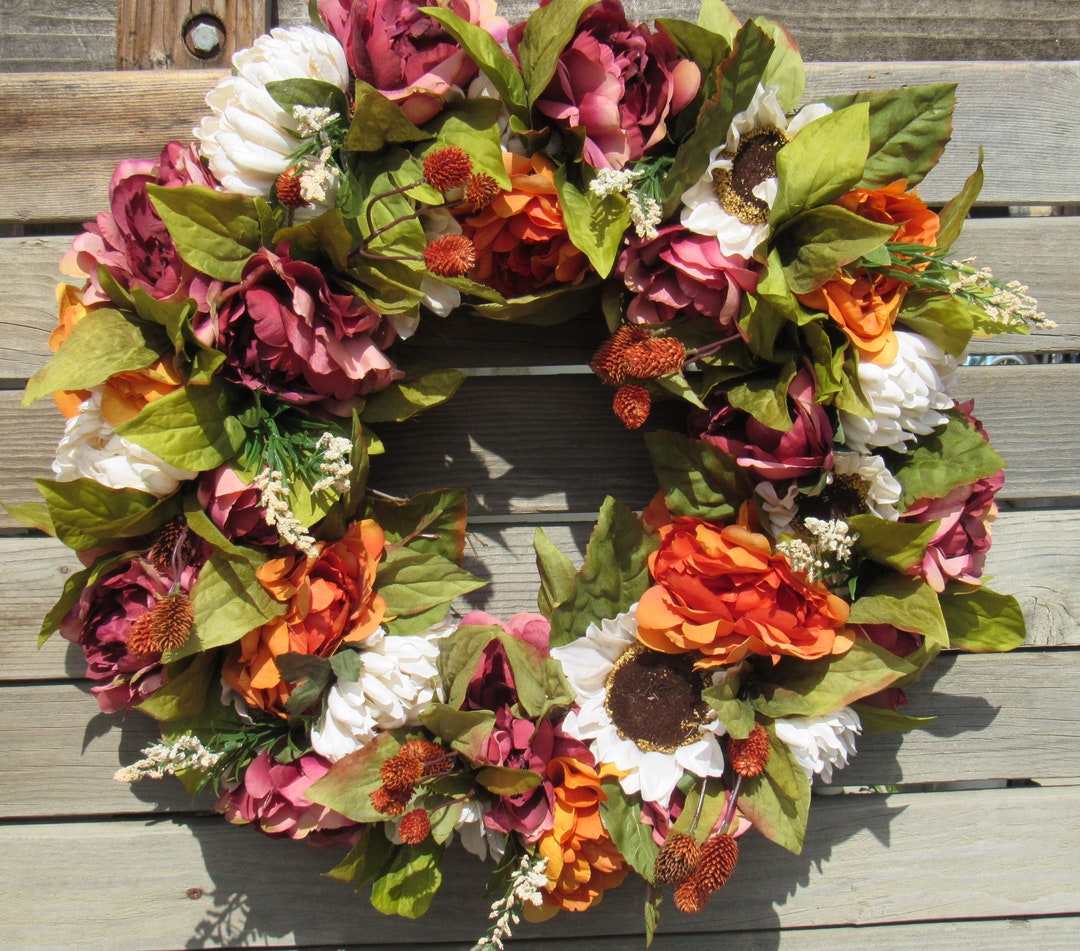 Fall Peony Wreath Fall Mum Door Decor Fall Sunflower Door Wreath Orange ...