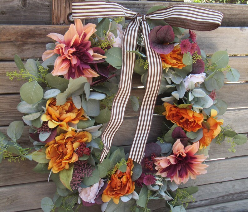 Fall Peony Wreath Fall Door Decor Fall Eucalyptus Wreath Thanksgiving ...