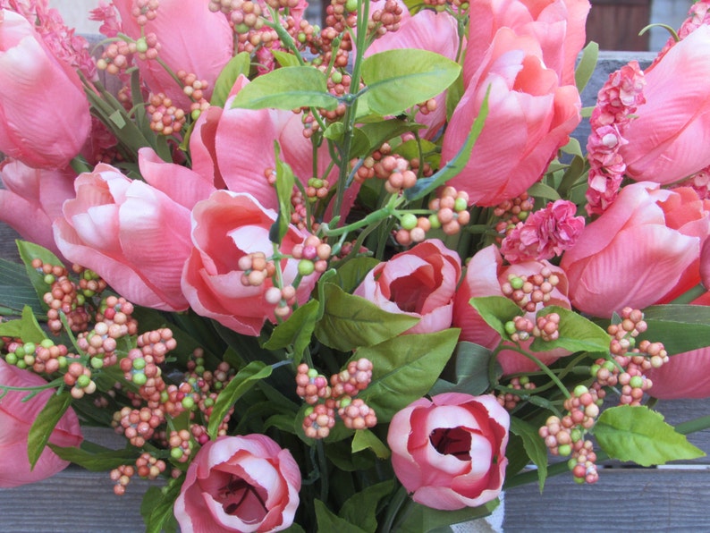 Floral Wall Pocket Tulip Door Decor Tulip Wall Pocket Peach Tulips Tin ...