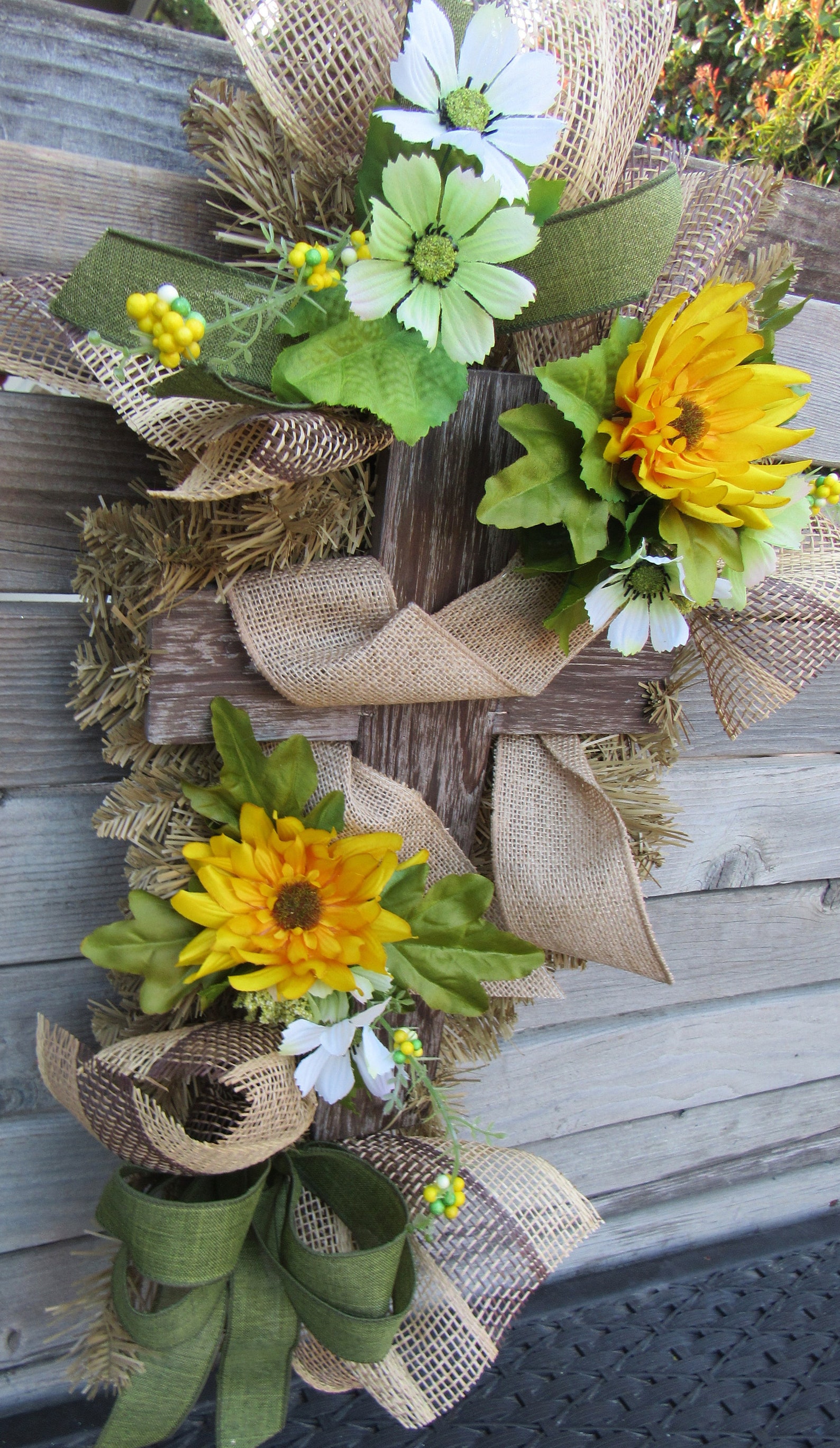 Easter Wreath Easter Yellow Mum Door Decor Easter Cross Swag | Etsy