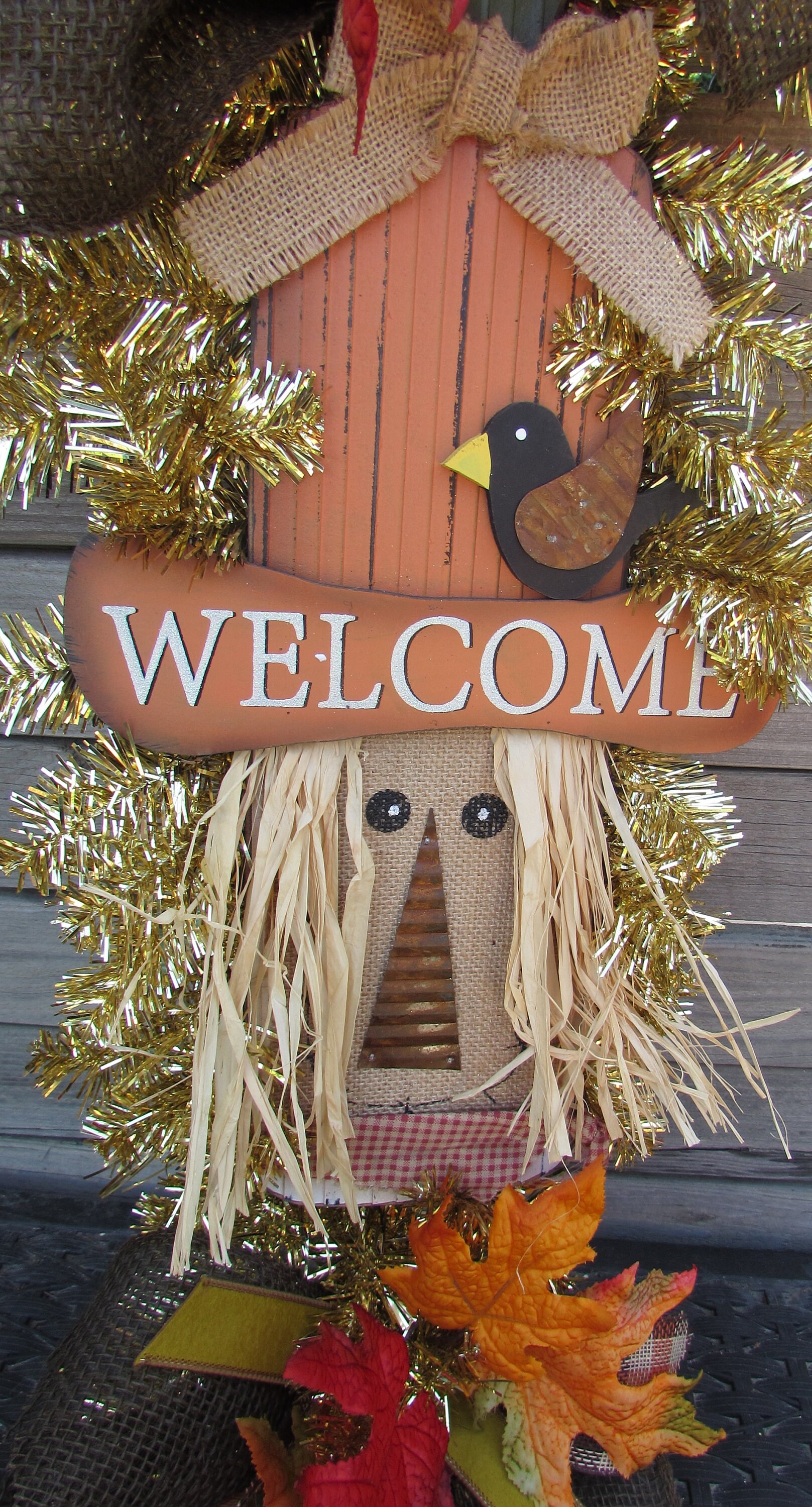 3' Welcome Scarecrow Wreath Welcome Fall Leaf Wreath | Etsy