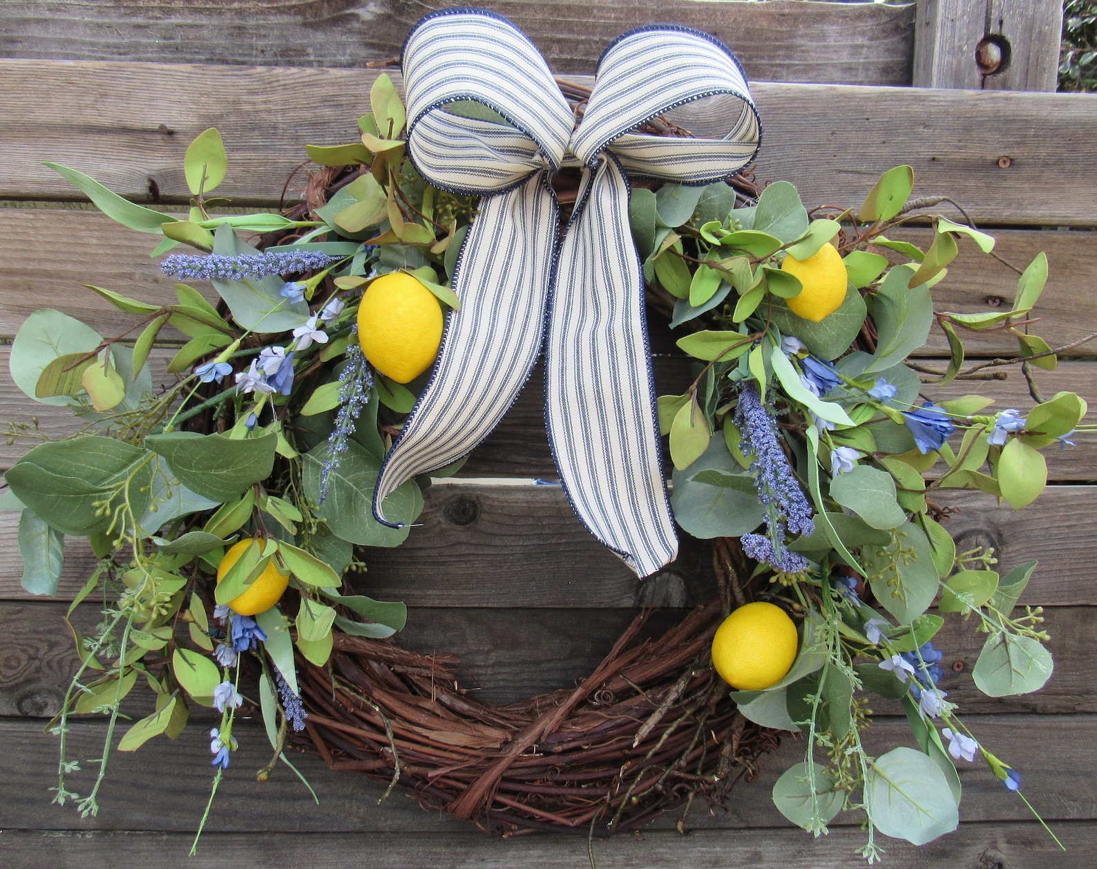22" Lemon Greenery Wreath Lavender Lemon Door Decor Eucalyptus Wreath ...
