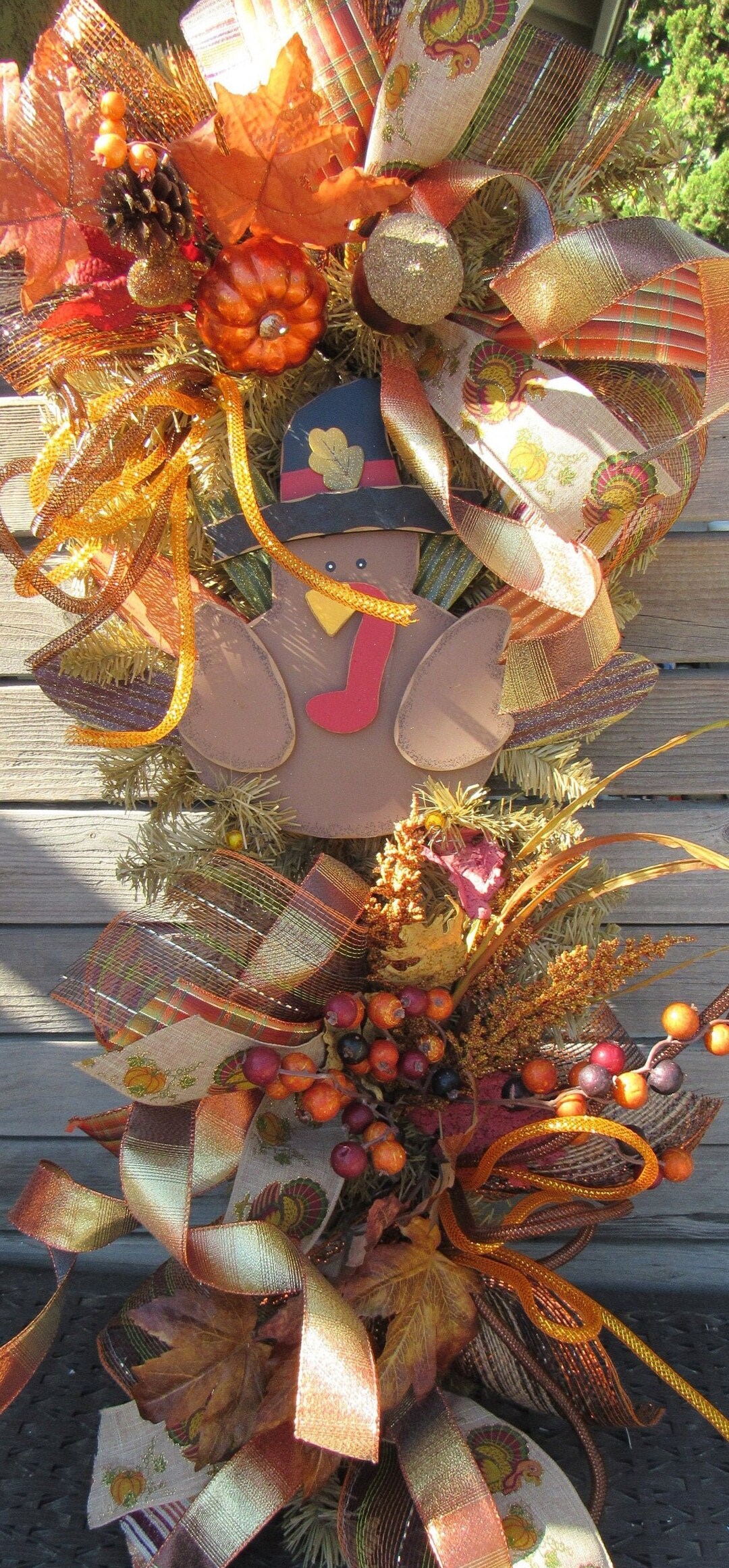 Thanksgiving Wreath Turkey Door Decor Fall Pumpkin Swag Fall Leaf Berry ...