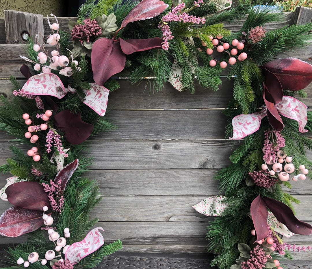 Christmas Garland Pink Holiday Garland Christmas Magnolia Leaf Table ...