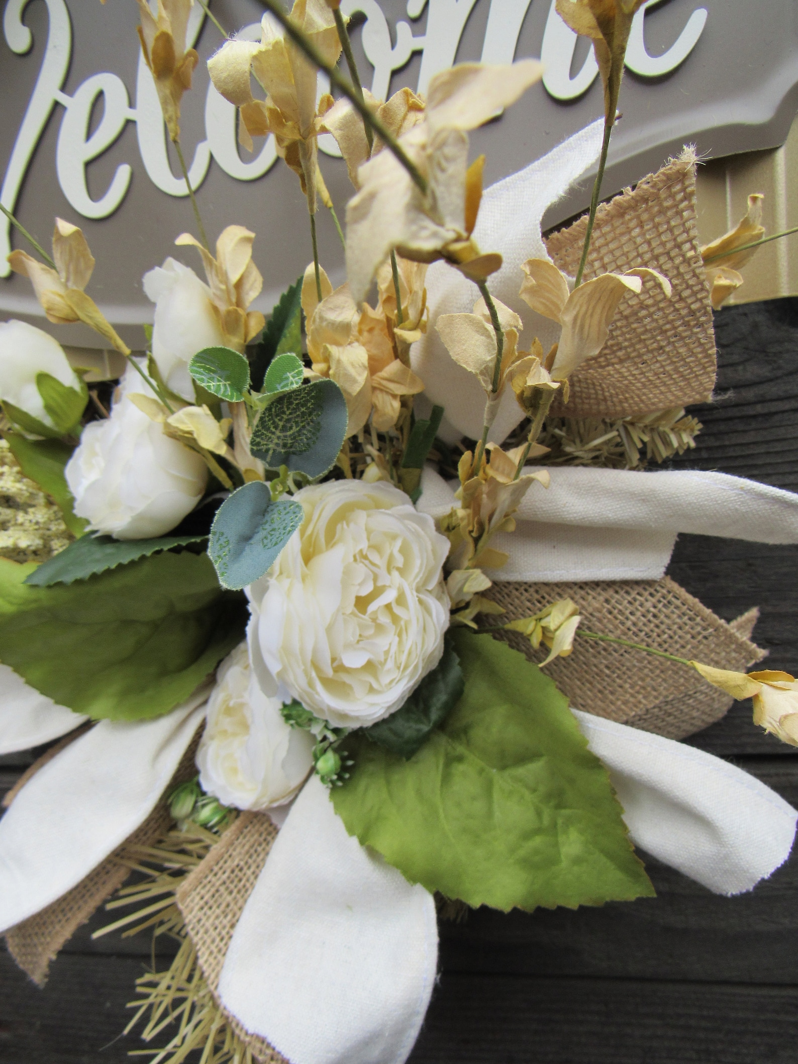 Welcome Wreath Spring Flower Wreath White Rose Floral Swag - Etsy