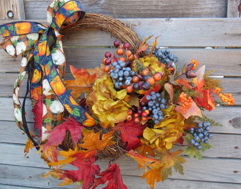 Cornucopia Wreath Cornucopia Door Decor Fall Leaf Berry | Etsy