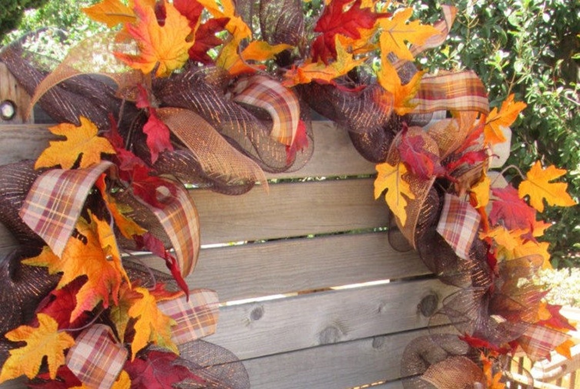 Fall Garland Fall Leaf Garland Fall Deco Mesh Garland Fall | Etsy