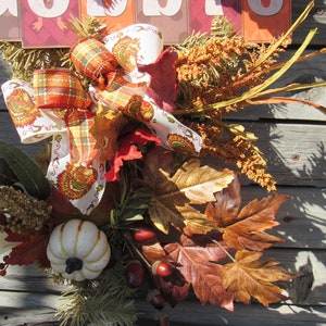 Thanksgiving Wreath Thanksgiving Door Decor Fall Pumpkin Swag Gobble ...