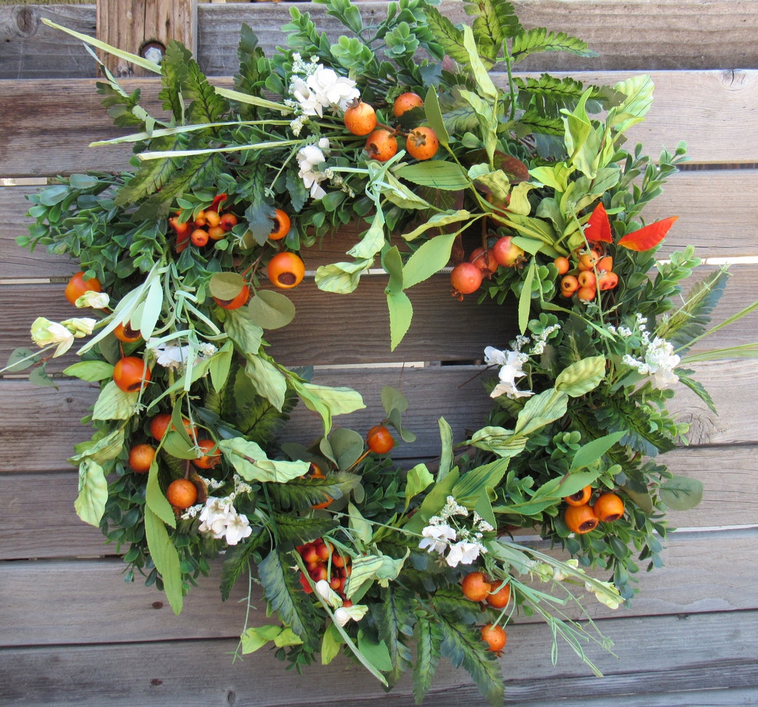 Fall Berry Wreath Fall Fern Wreath Fall Herb Greenery Door Decor ...