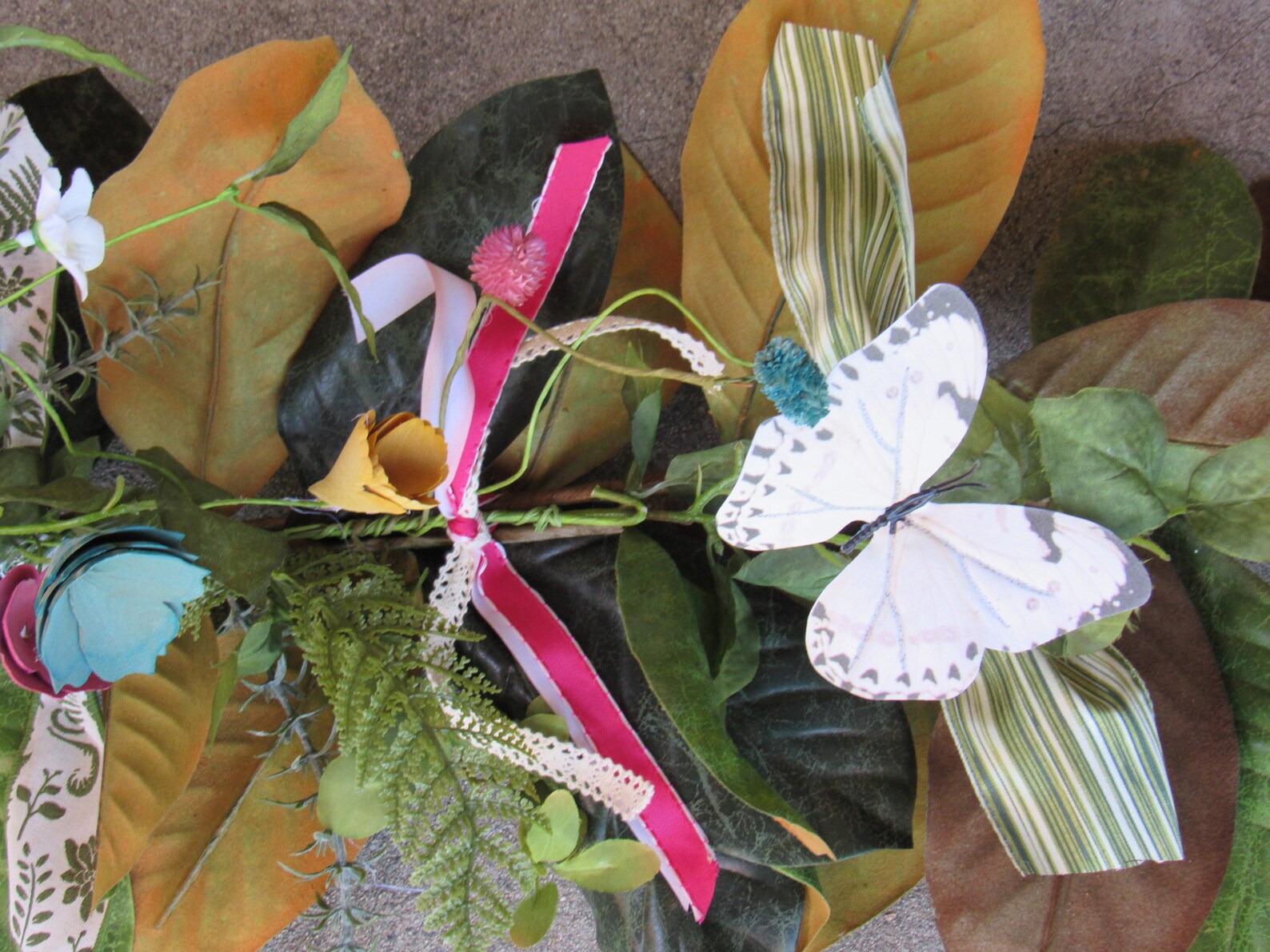 Spring Butterfly Garland Summer Flower Swag Magnolia Leaf | Etsy