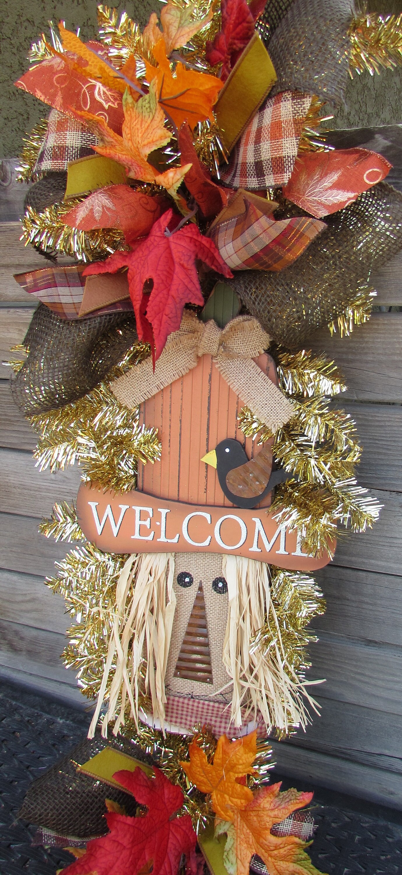 3' Welcome Scarecrow Wreath Welcome Fall Leaf Wreath | Etsy