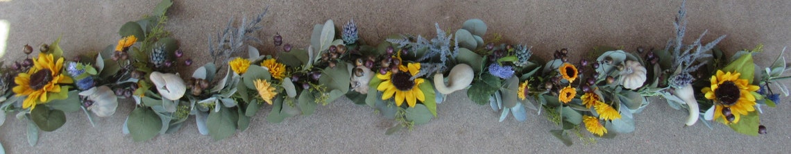 Fall Sunflower Garland Pumpkin Gourd Greenery Swag Fall - Etsy