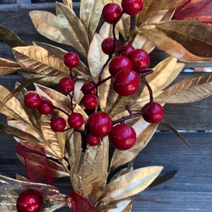 Christmas Garland Holiday Door Decor Red Gold Garland Gold Bay Leaf ...