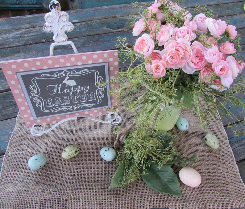 Happy Easter Table Decor Easter Floral Arrangement Burlap Easter Egg ...