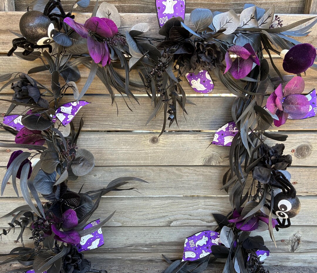 Halloween Ghost & Spider Garland: Black Peony Mantel Decor Halloween ...