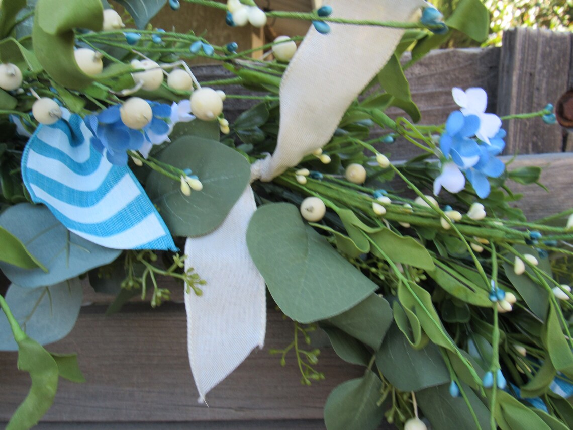 Spring Flower Garland Blue White Flower Swag Easter Mantel - Etsy
