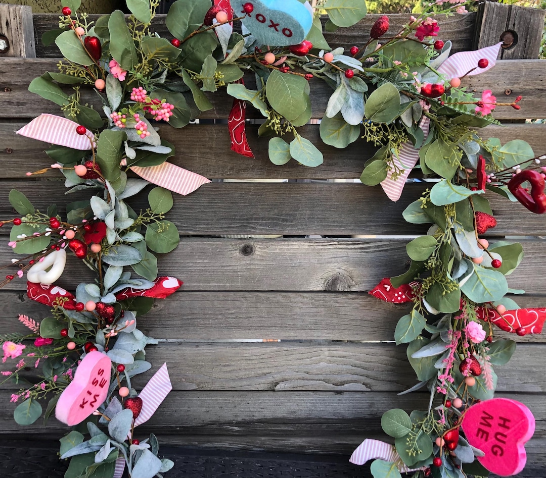 Valentine's Day Garland Heart Garland Candy Heart Swag Pink Red Table ...