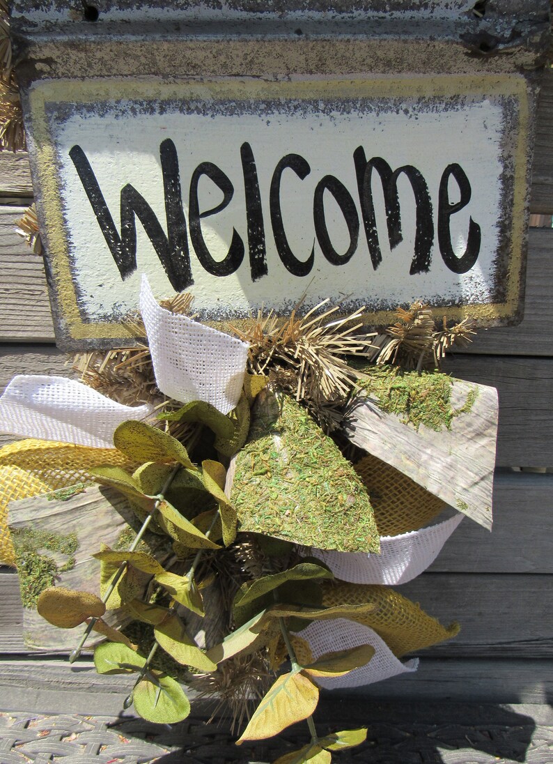 Welcome Wreath Welcome Greenery Door Decor Rustic Welcome Swag | Etsy