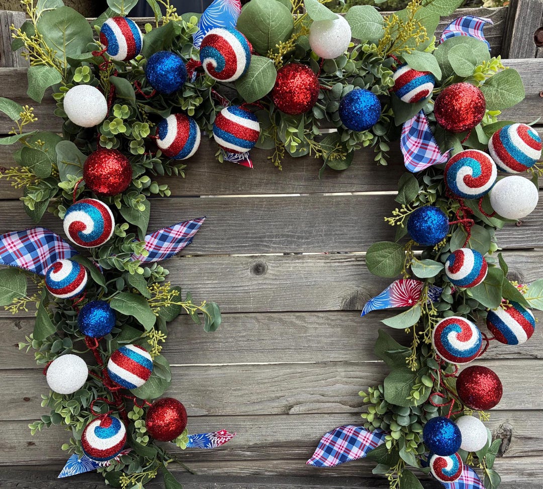 Red White Blue Garland Fourth of July Mantel Swag 4th Table Decor July ...