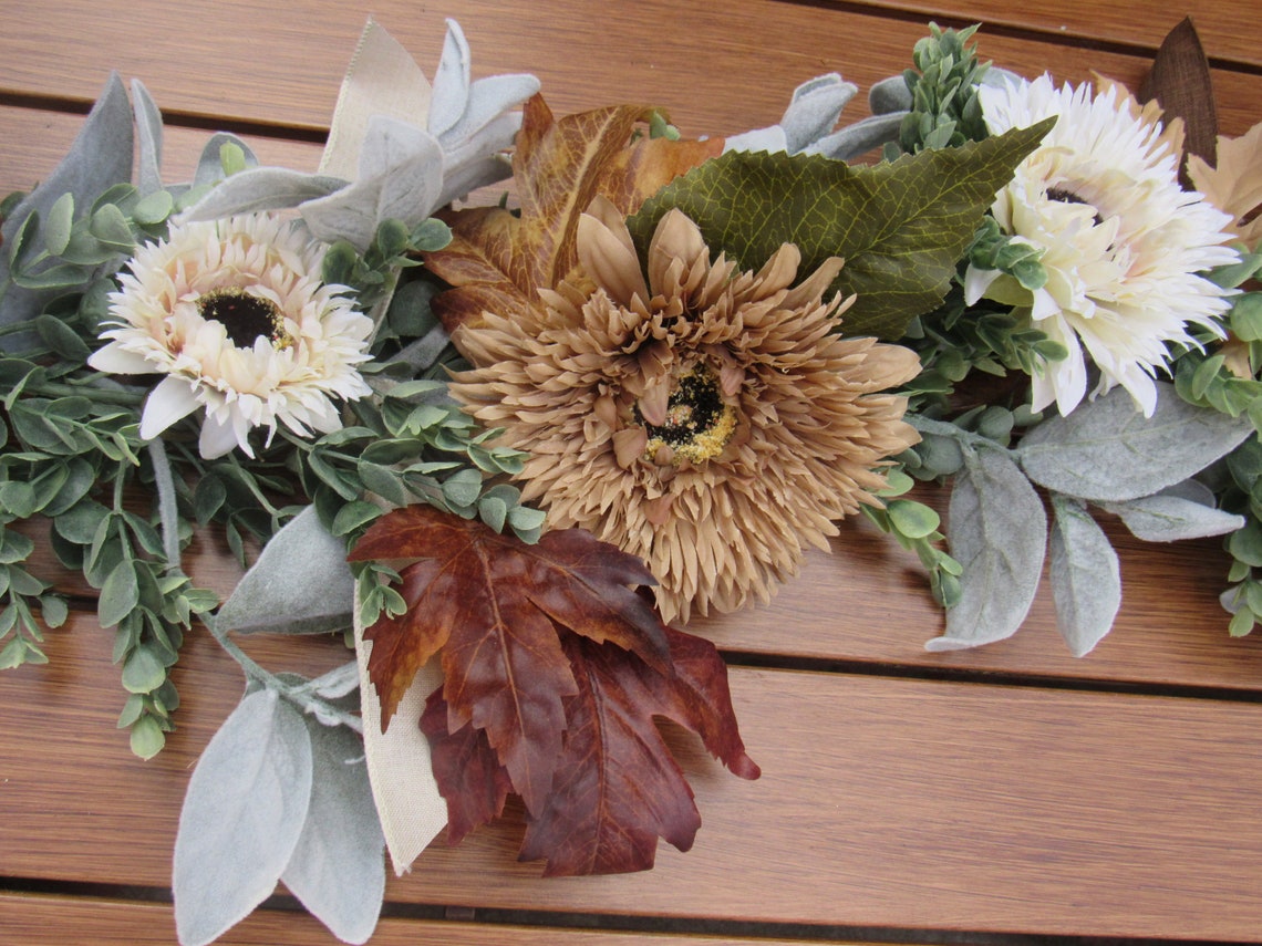 Fall Sunflower Garland Beige Cream Sunflower Greenery | Etsy