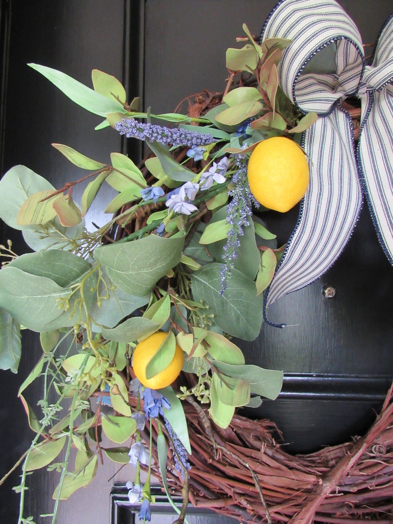 22 Lemon Greenery Wreath Lavender Lemon Door Decor | Etsy