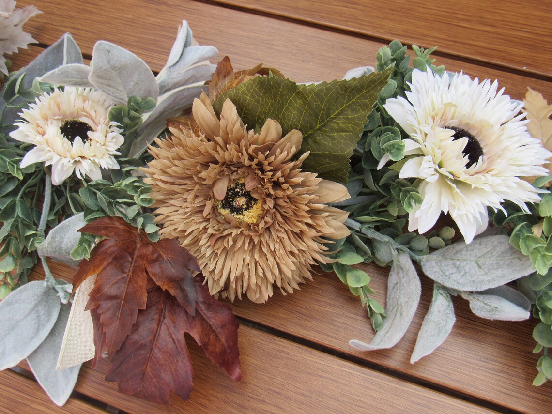 Fall Sunflower Garland Beige Cream Sunflower Greenery | Etsy