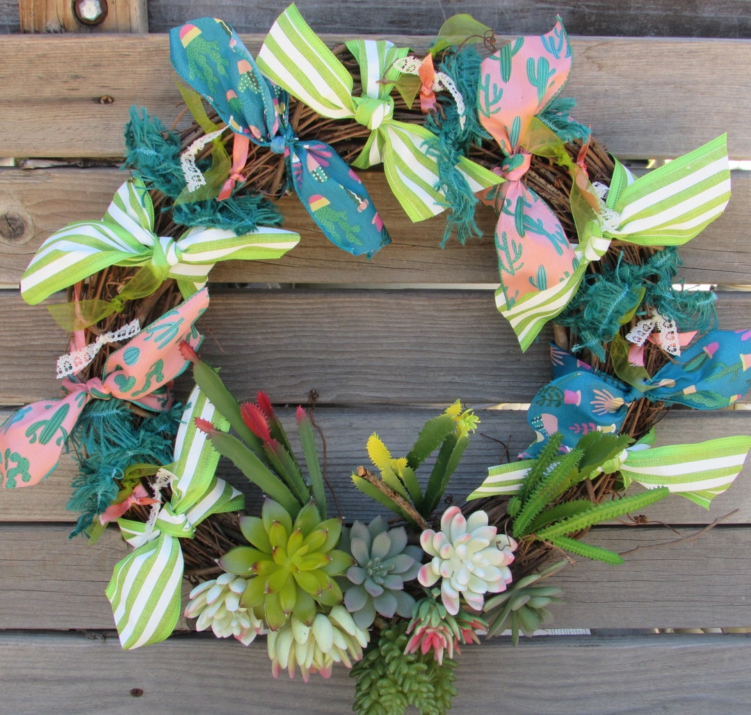 18" Succulent Wreath Cactus Wreath Desert Wreath Succulent Door Decor ...